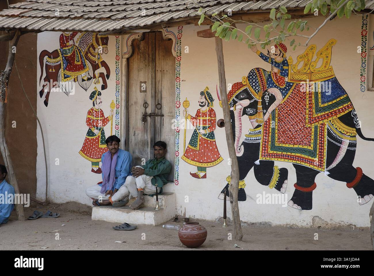 Mewad wall painting at Shilpgram, Udaipur, Rajasthan, India, Asia Stock ...