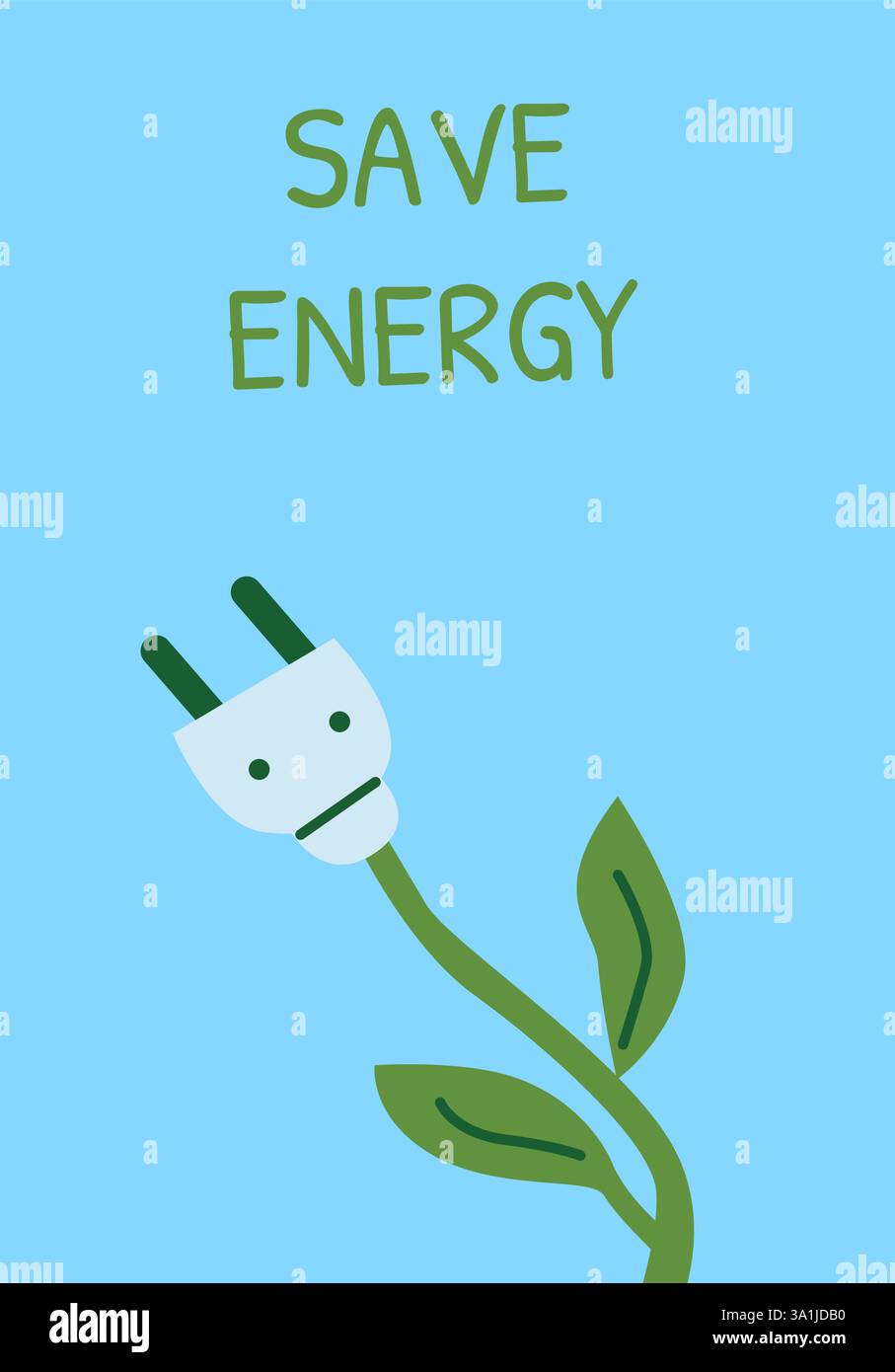 Eco-friendly energy concept with leafy power plug on blue background ...