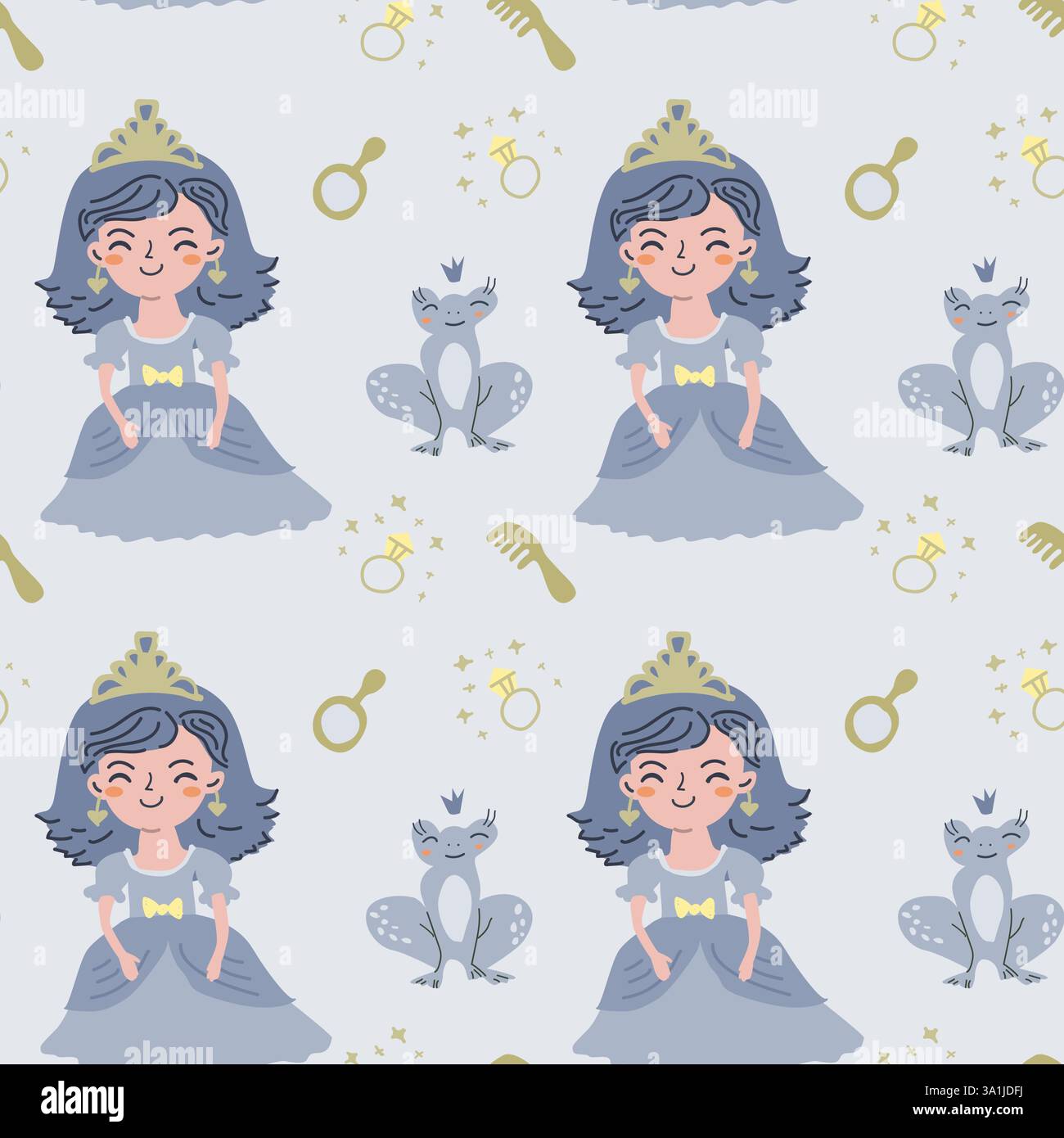 Whimsical princess and fairy tale pattern for textile and craft design ...