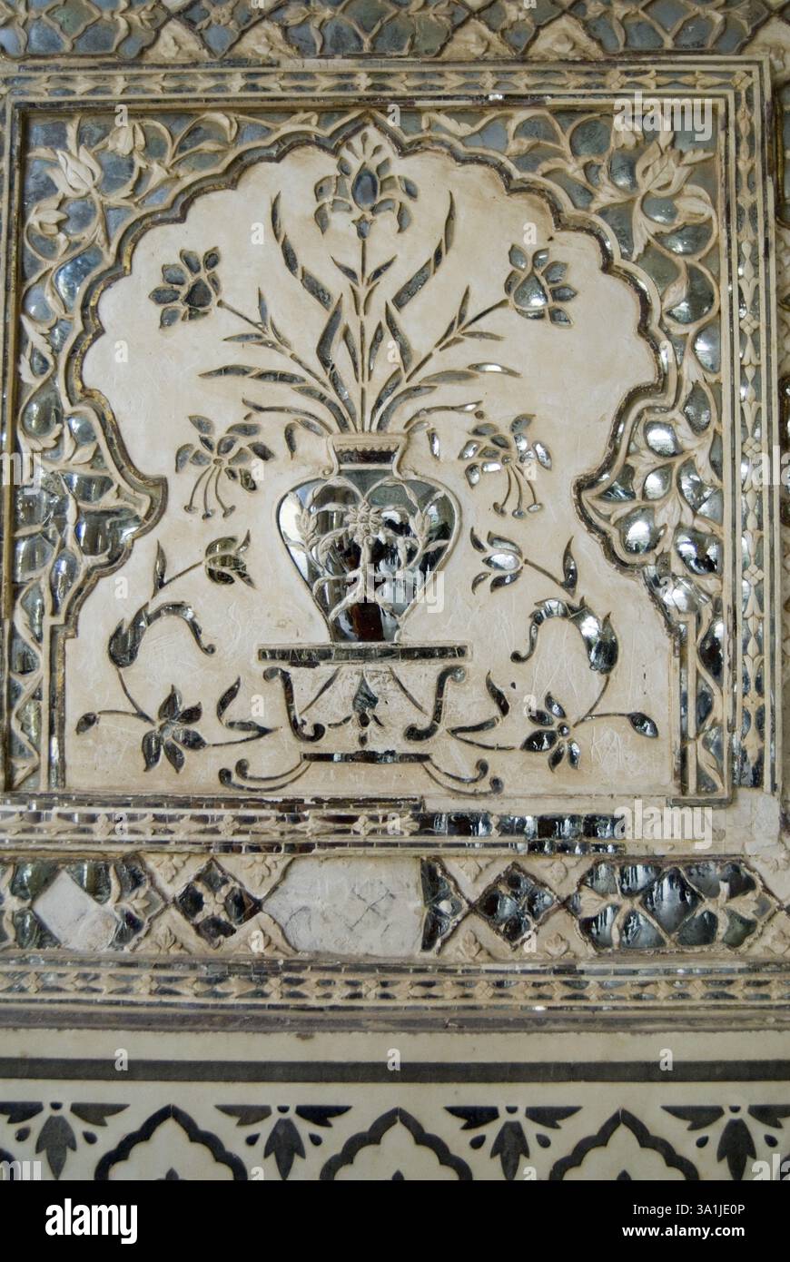 Art work in Sheesh Mahal, Amber fort, Jaipur, Rajasthan, India, Asia ...