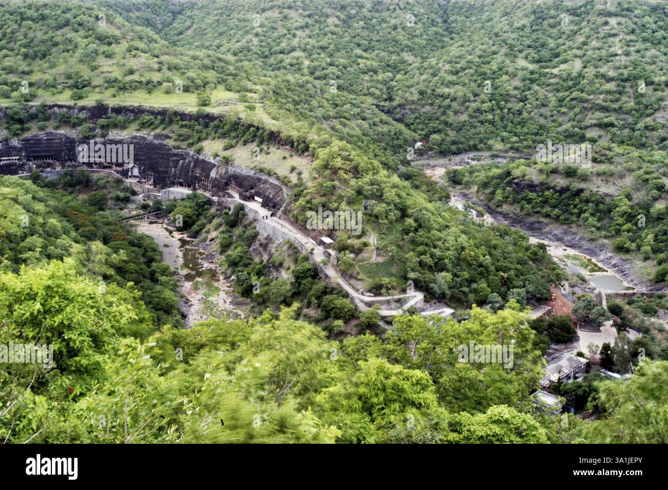 An aerial view of the UNESCO World Heritage site Ajanta Caves in ...
