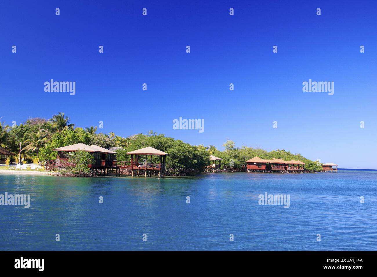 Beach houses, Island Roatan, Country Honduras Stock Photo - Alamy