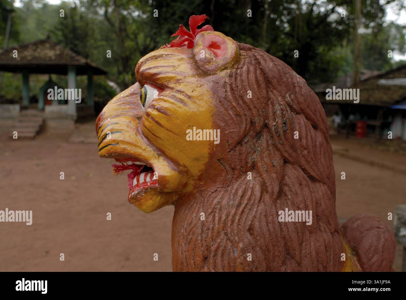 A lion at the temple of shree Devi Bhagvati, Sansthan, Village Kotkamte ...