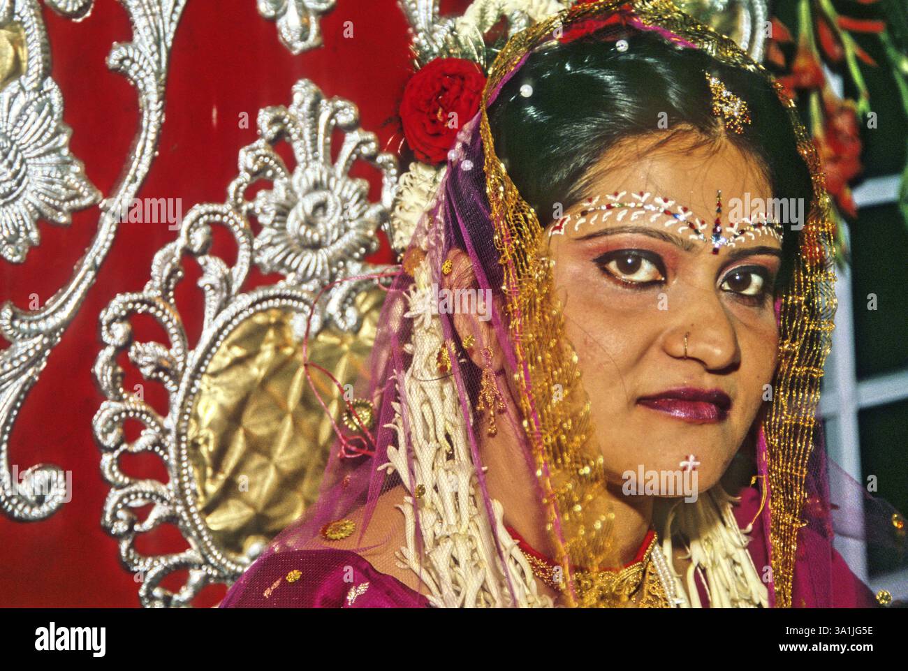 Bride looking at camera, a Bengali marriage ceremony, India, Asia Stock ...