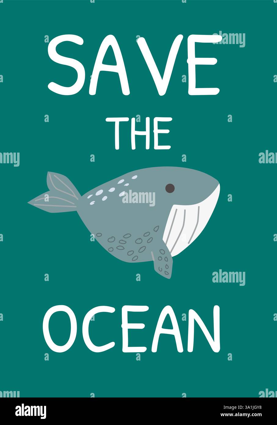 Save the ocean: cute whale design promoting marine conservation Stock ...