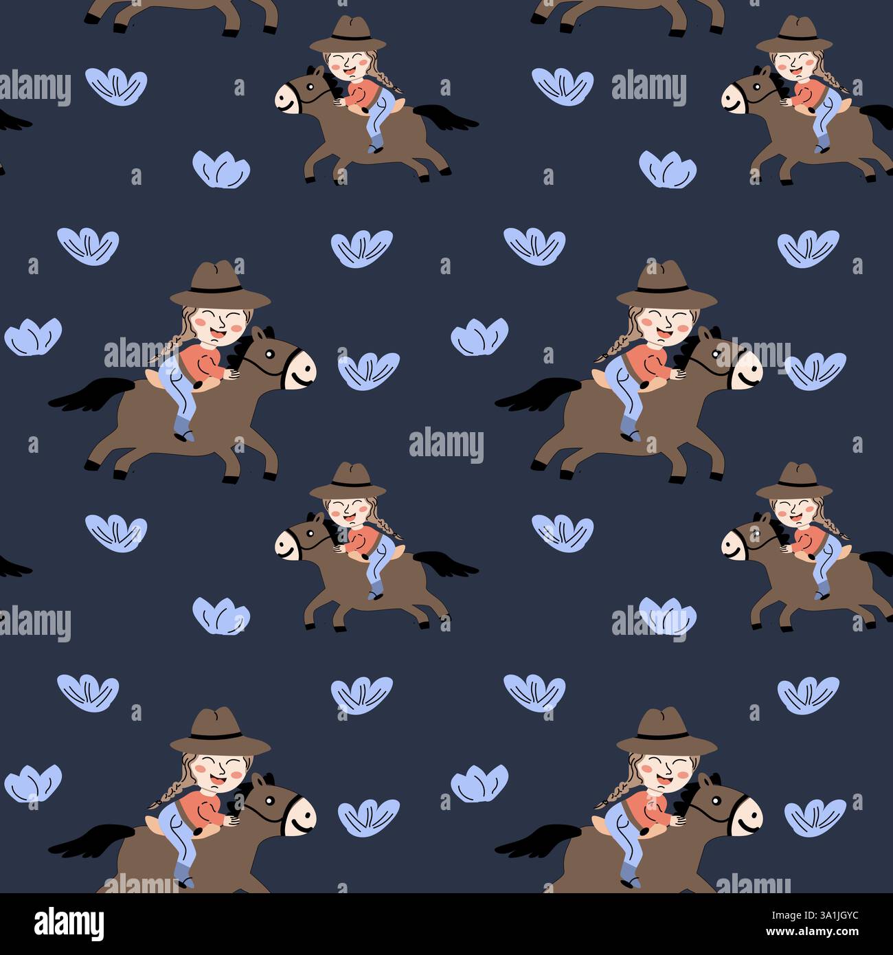 Playful cowboy child patterns for kids' room decor or fabric design ...
