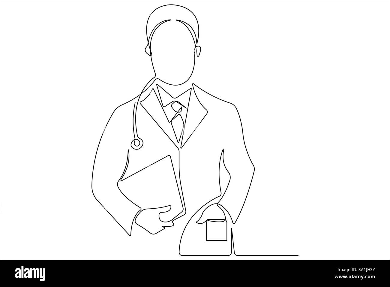 Continuous line drawing of doctor and young nurse with medical report ...