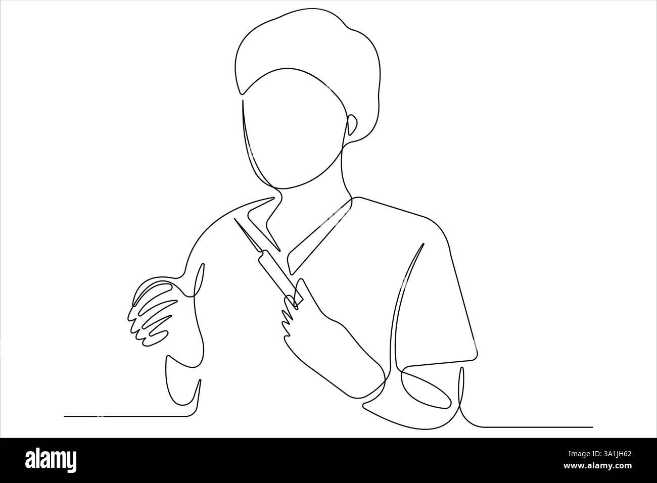 Continuous line drawing of doctor and young nurse with medical report ...