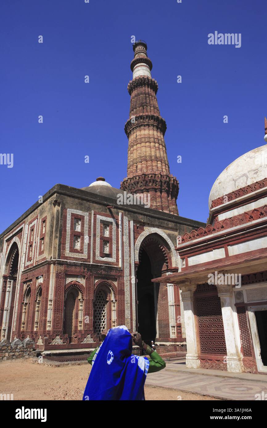 Woman watching Alai Darwaza Imam Zamin's tomb and Qutab Minar built in ...