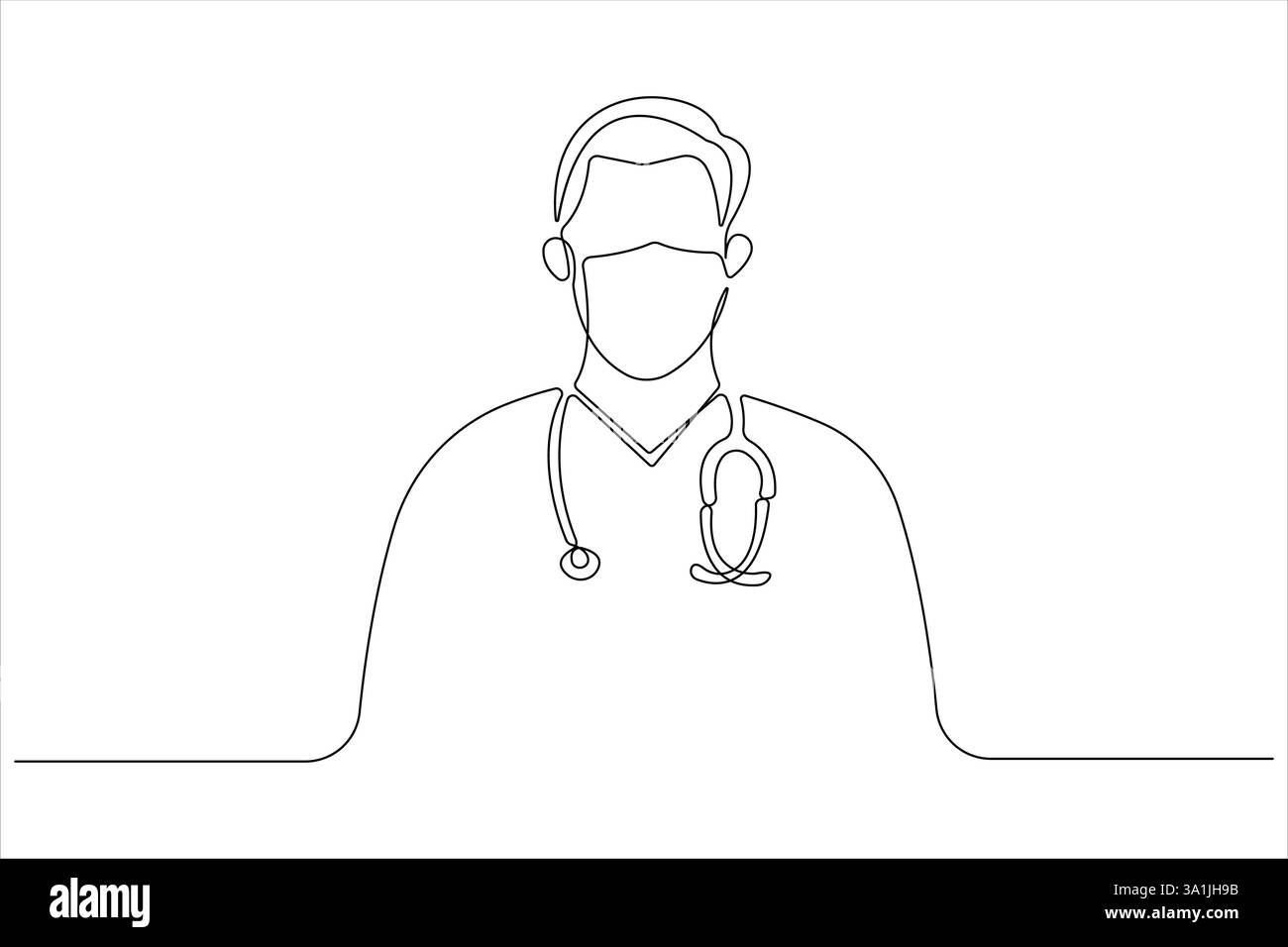 Continuous line drawing of doctor and young nurse with medical report ...