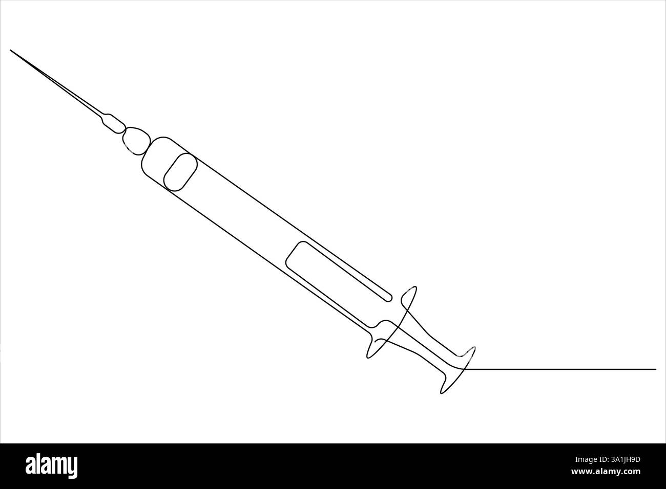 One continuous line drawing of medical disposable plastic syringe with ...