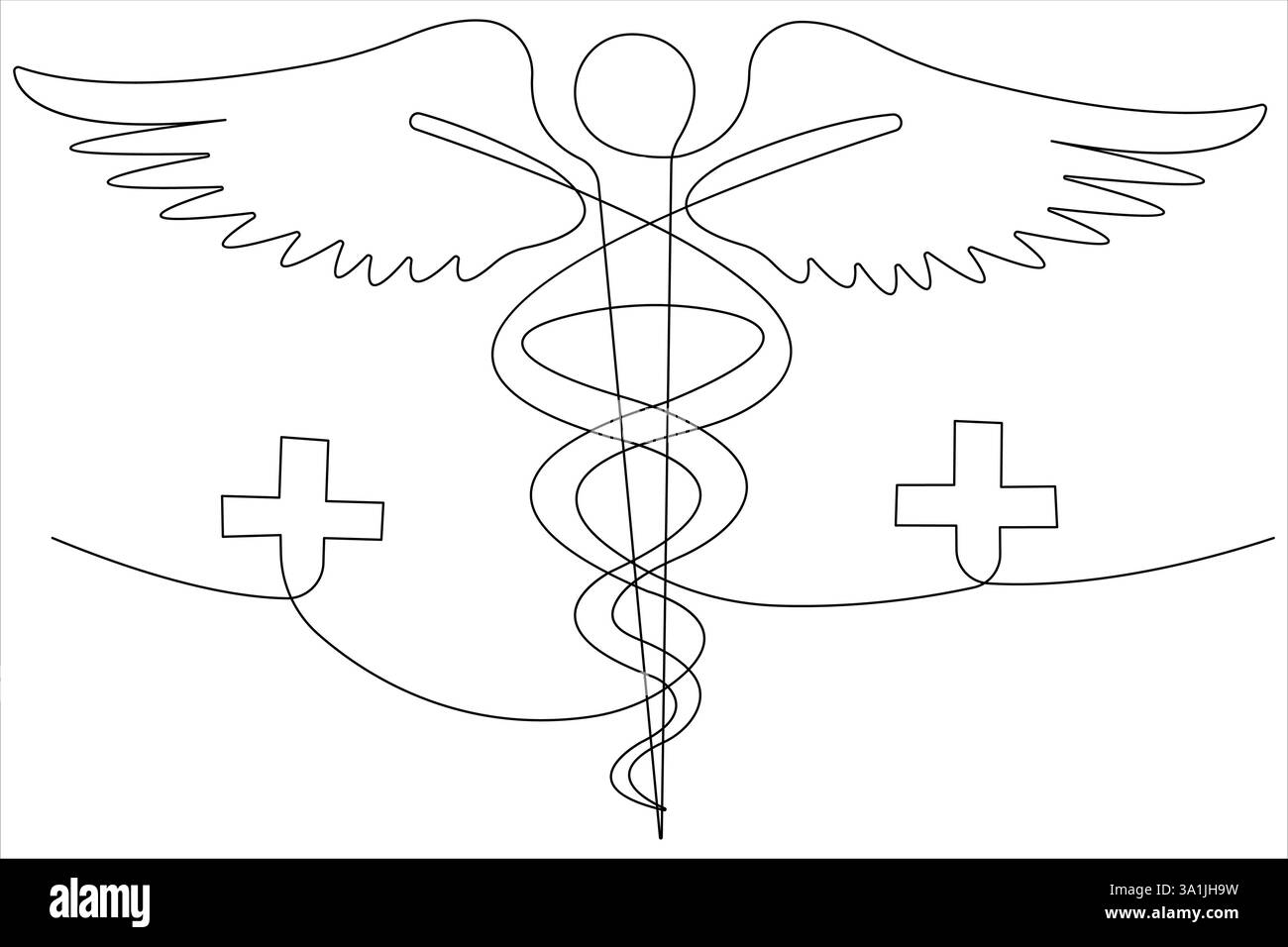 Continuous single line art drawing of caduceus as a symbol of medicine ...