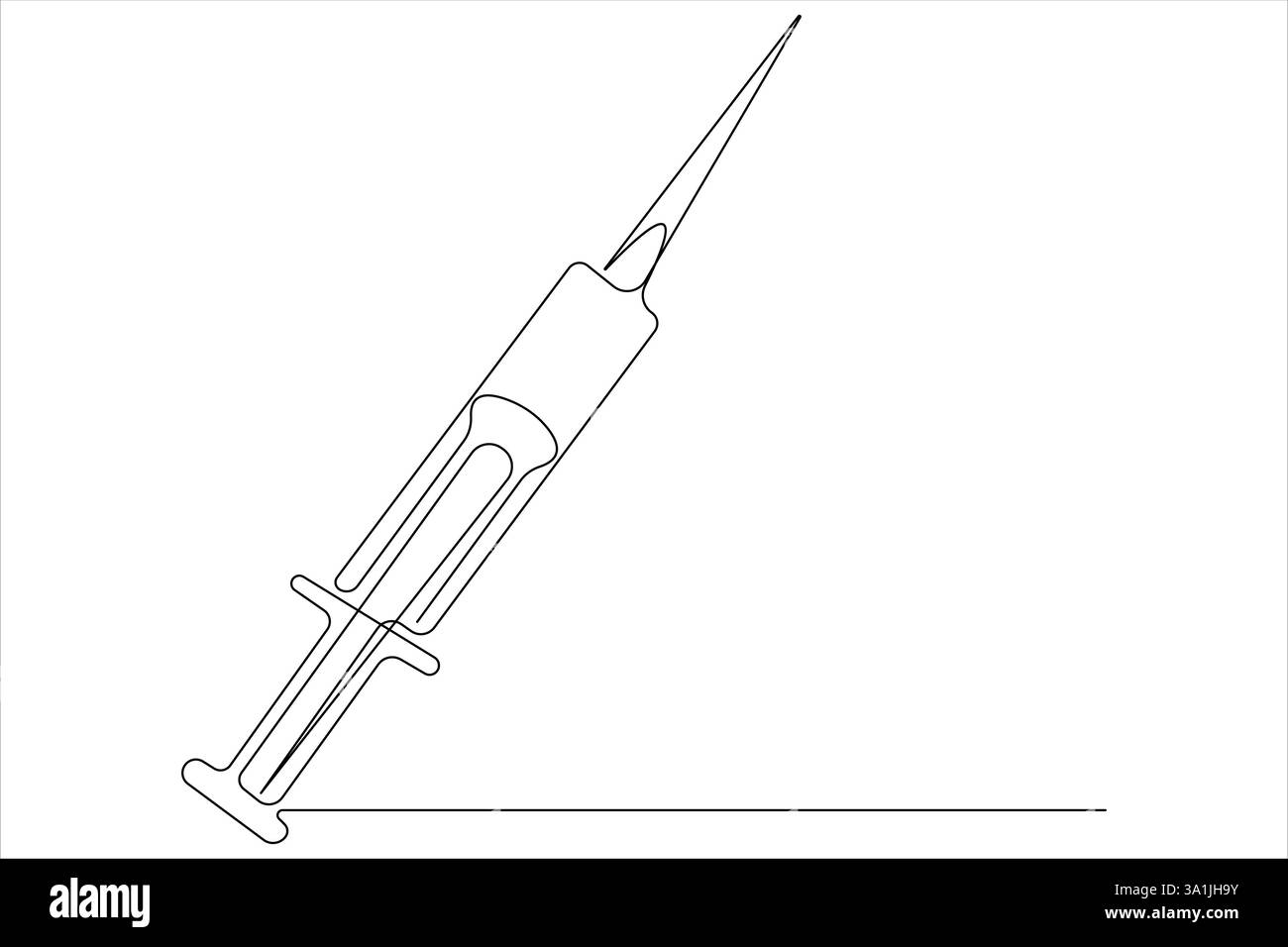 One continuous line drawing of medical disposable plastic syringe with ...