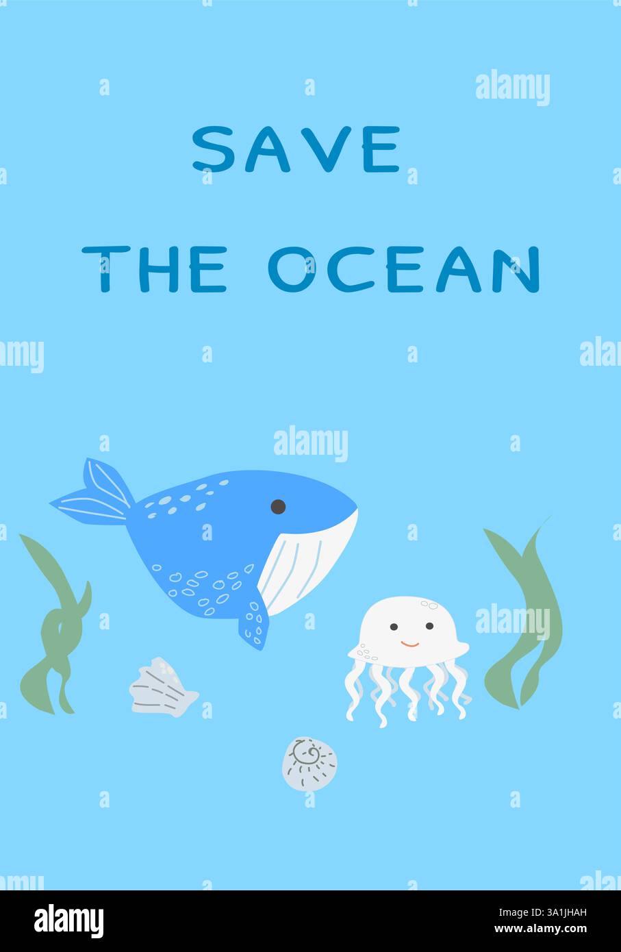Save the ocean: cute marine life illustration promoting conservation ...