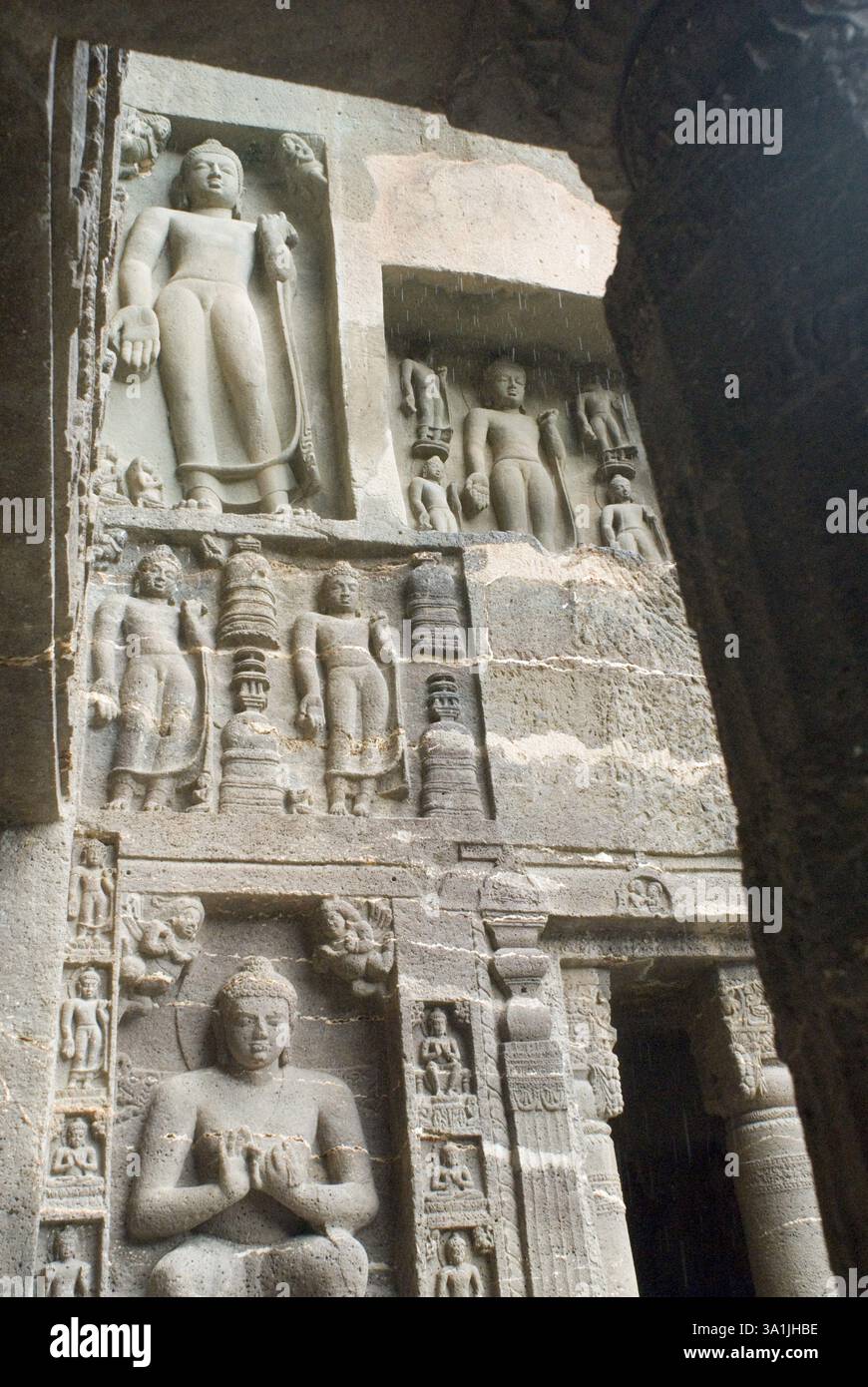 Statues of god Buddha carved on wall of Ajanta caves, Aurangabad ...