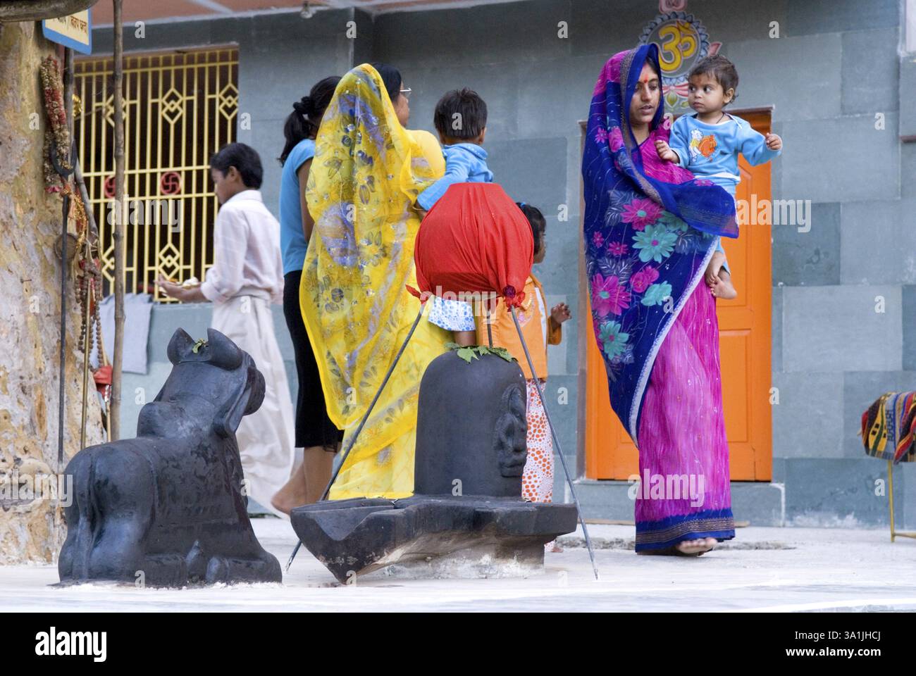Shiva linga and bull statues at Sati anusaya temple, Chitrakoot, Uttar ...