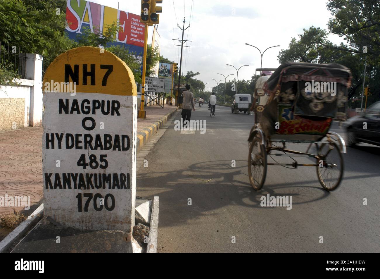 Road ZERO milestones informing that on the National Highway number 7 ...