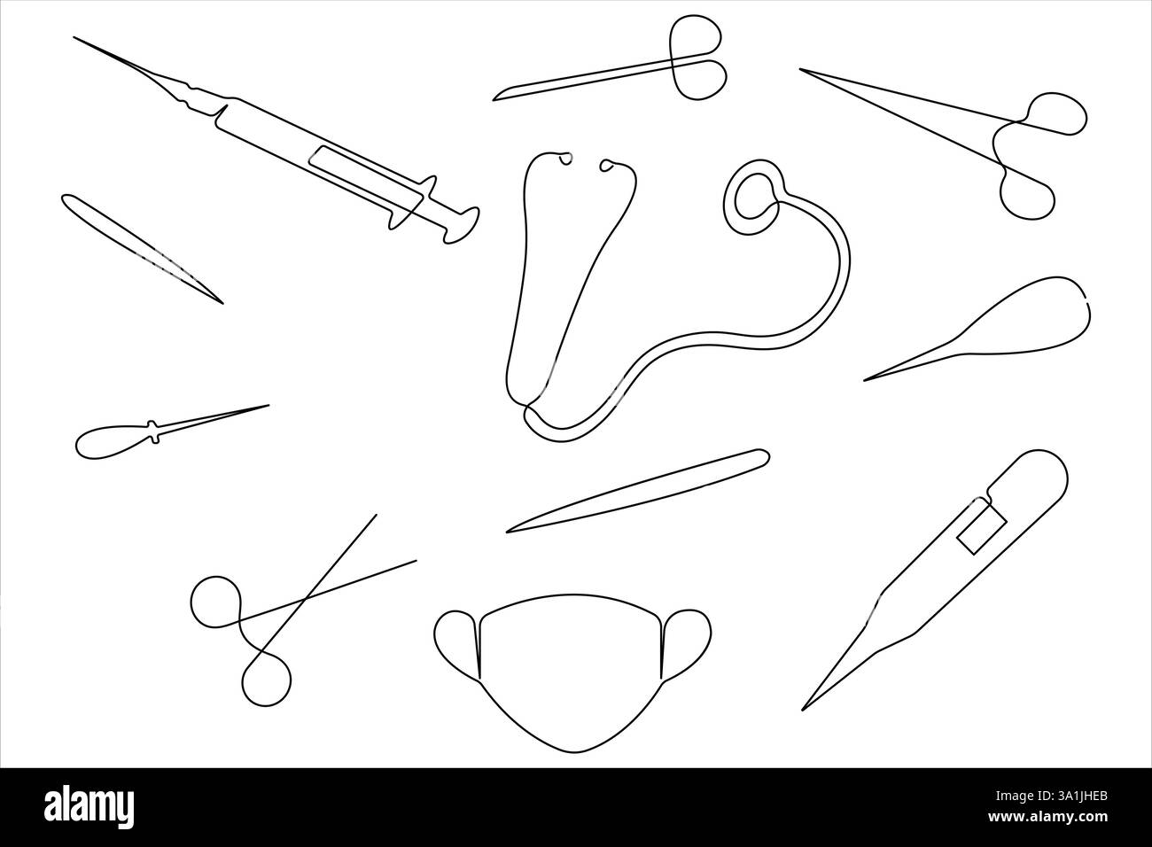 Continuous single line art drawing of medical tools vector illustration ...