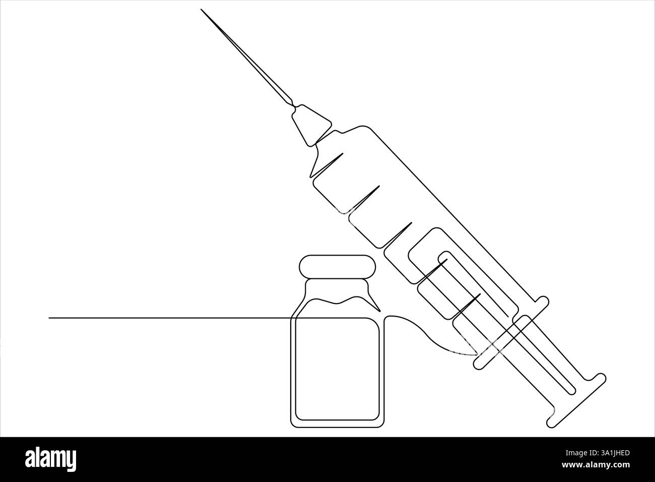One continuous line drawing of medical disposable plastic syringe with ...
