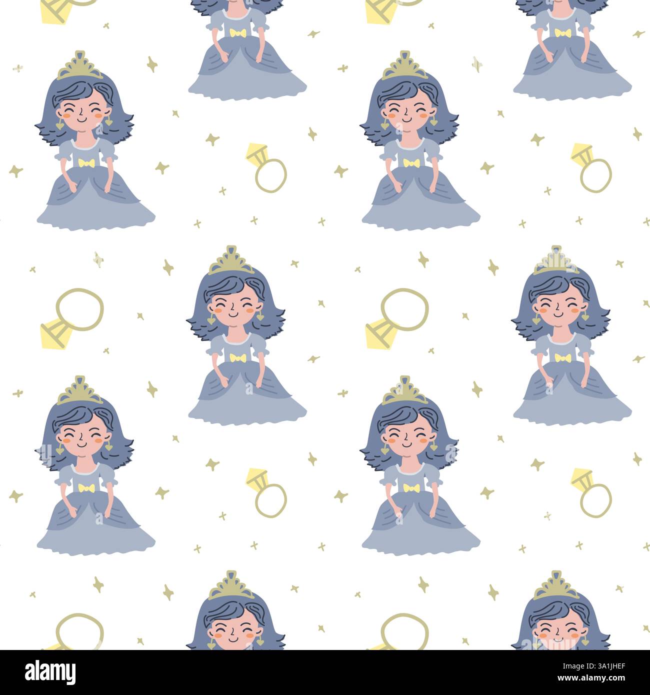 Charming princess pattern with rings and stars design for kids' decor ...