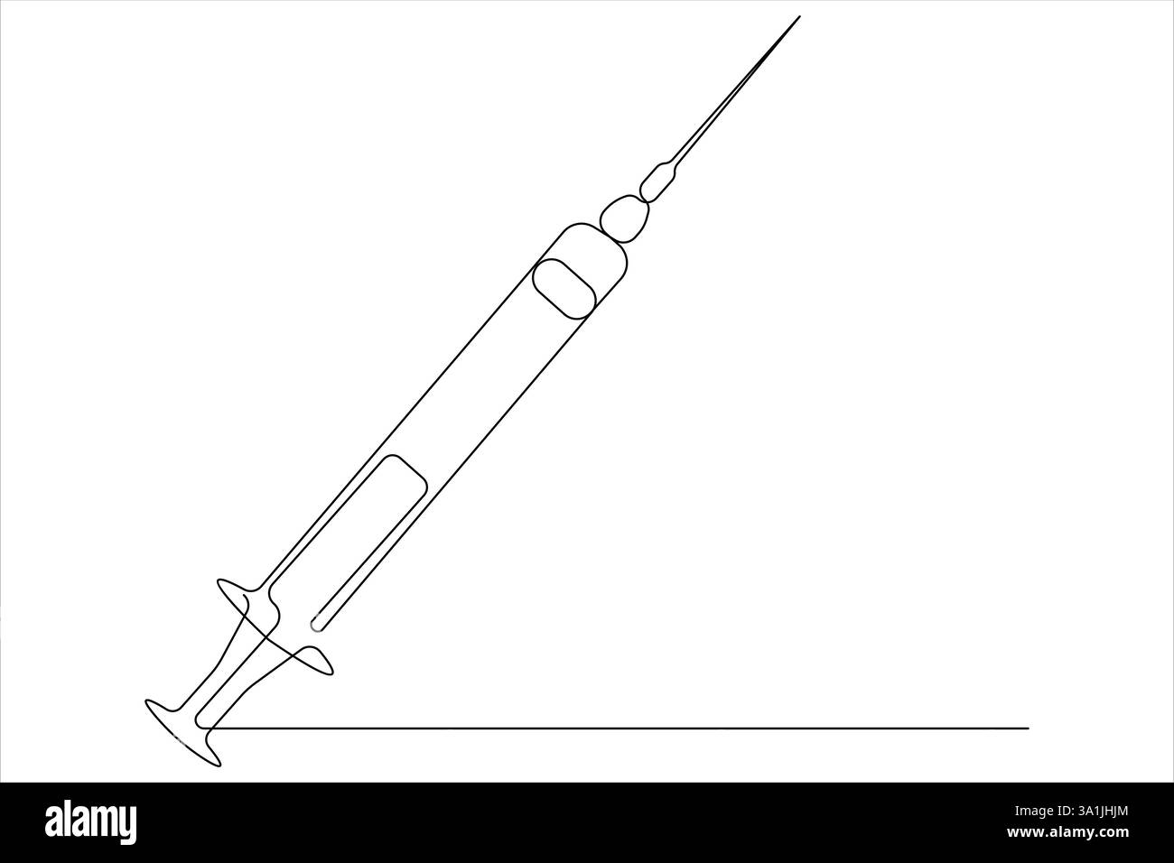One continuous line drawing of medical disposable plastic syringe with ...