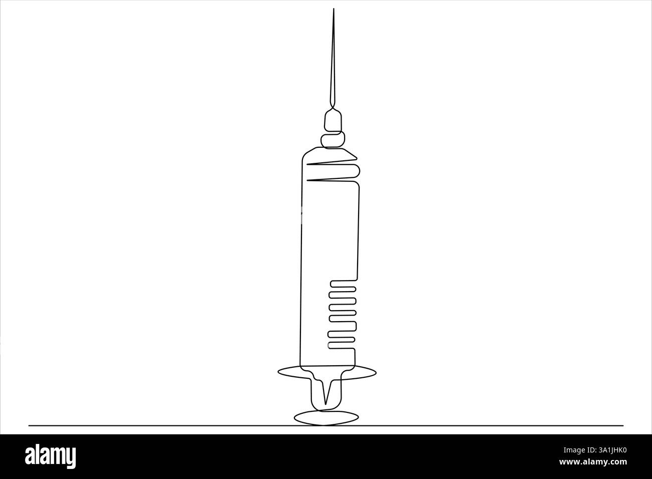 One continuous line drawing of medical disposable plastic syringe with ...