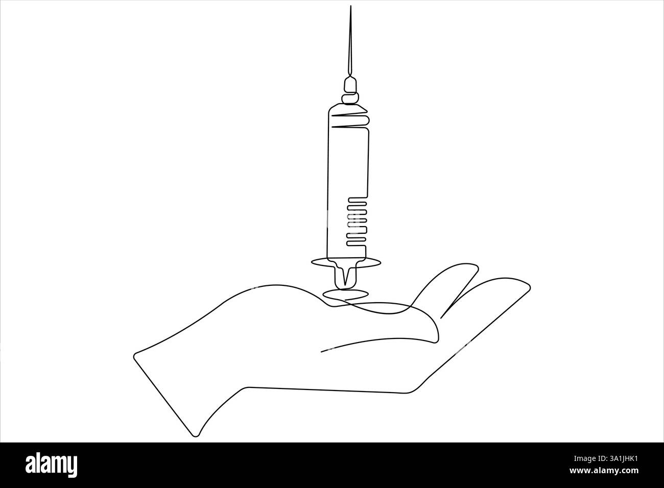 One continuous line drawing of medical disposable plastic syringe with ...