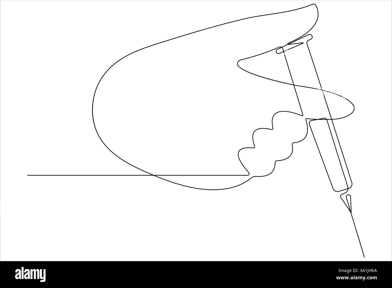 One continuous line drawing of medical disposable plastic syringe with ...
