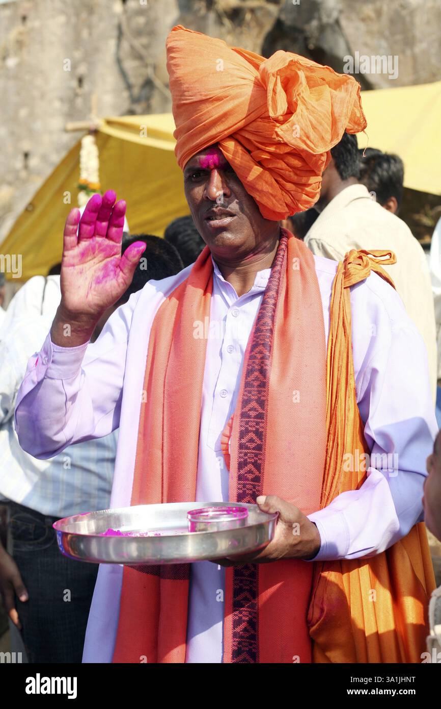 A priest at the kalbhairav temple in Gadhinglaj talukar of Kolhapur in ...