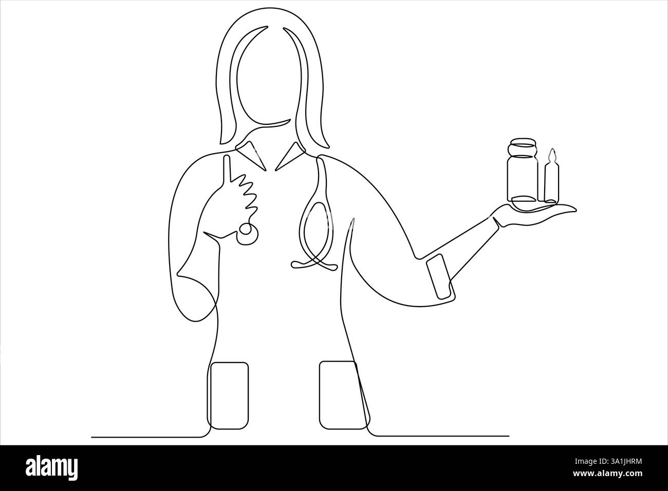 Continuous line drawing of doctor and young nurse with medical report ...