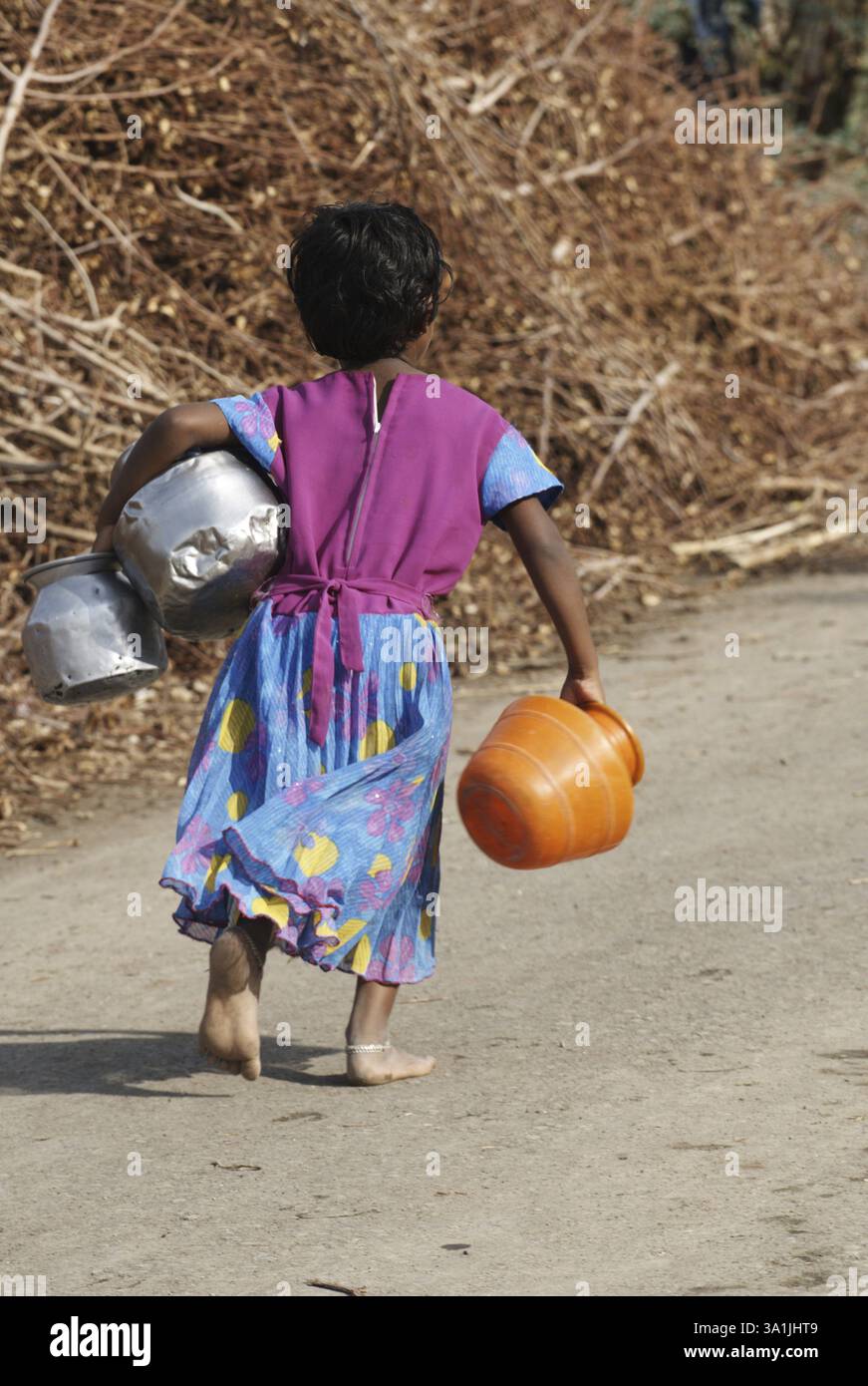Rural girl carrying water pot, Marathwada, Maharashtra, India, Asia ...
