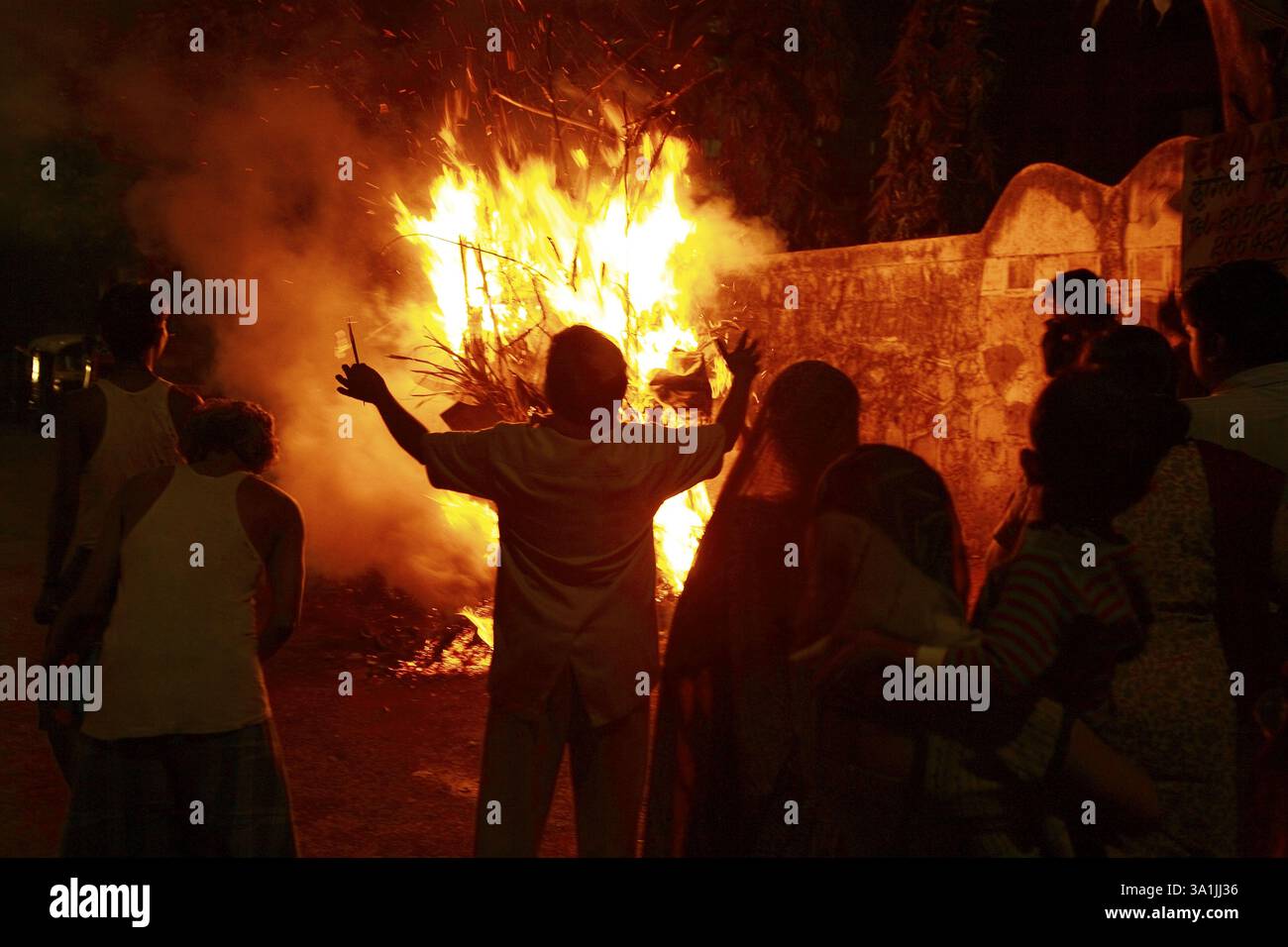 Flames of Holika Dahan fire festival, India, Asia Stock Photo - Alamy