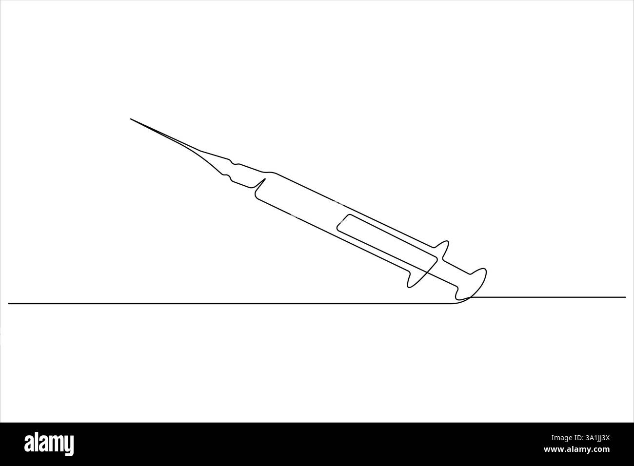 One continuous line drawing of medical disposable plastic syringe with ...