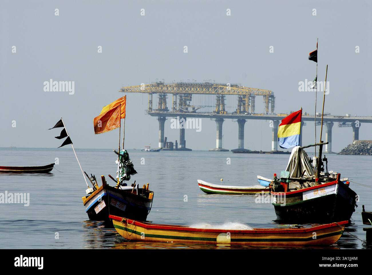 Motor Fishing Boats at Mahim Creek and Background of Under Construction ...