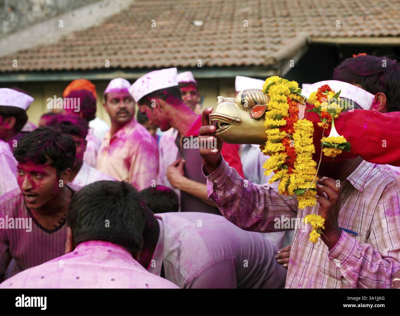 Devotees carrying the holy Palkhi of lord Kalbhairav during the ...