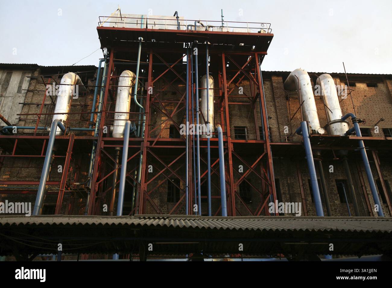 Various pipes in the sugar factory in Sangli, Maharashtra, India, Asia ...