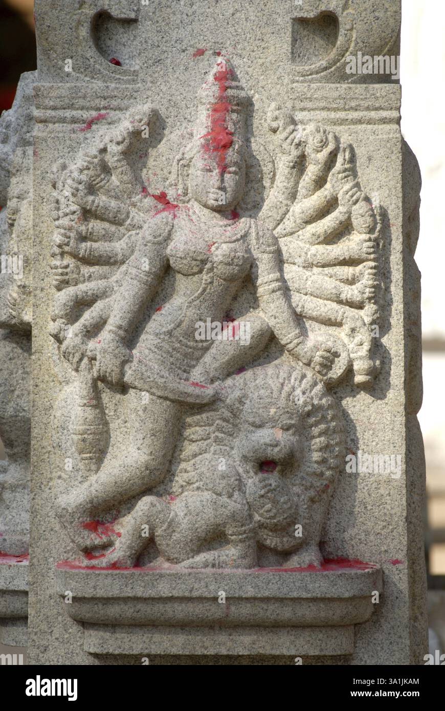 Goddess Durga sitting on Lion killing demon Mahishasura, richly stone ...