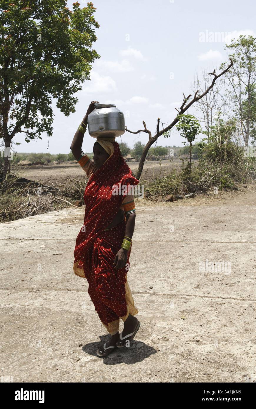 Woman carrying water in pot, Marathwada, Maharashtra, India, Asia Stock ...