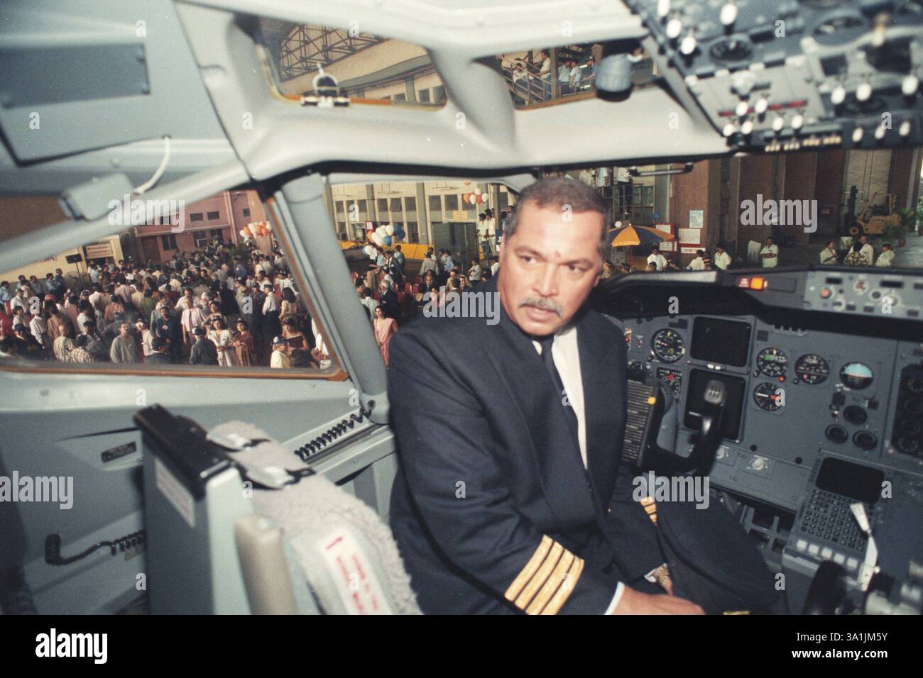 Pilot seating in cockpit of jet airway's plane, India NA MR Stock Photo ...