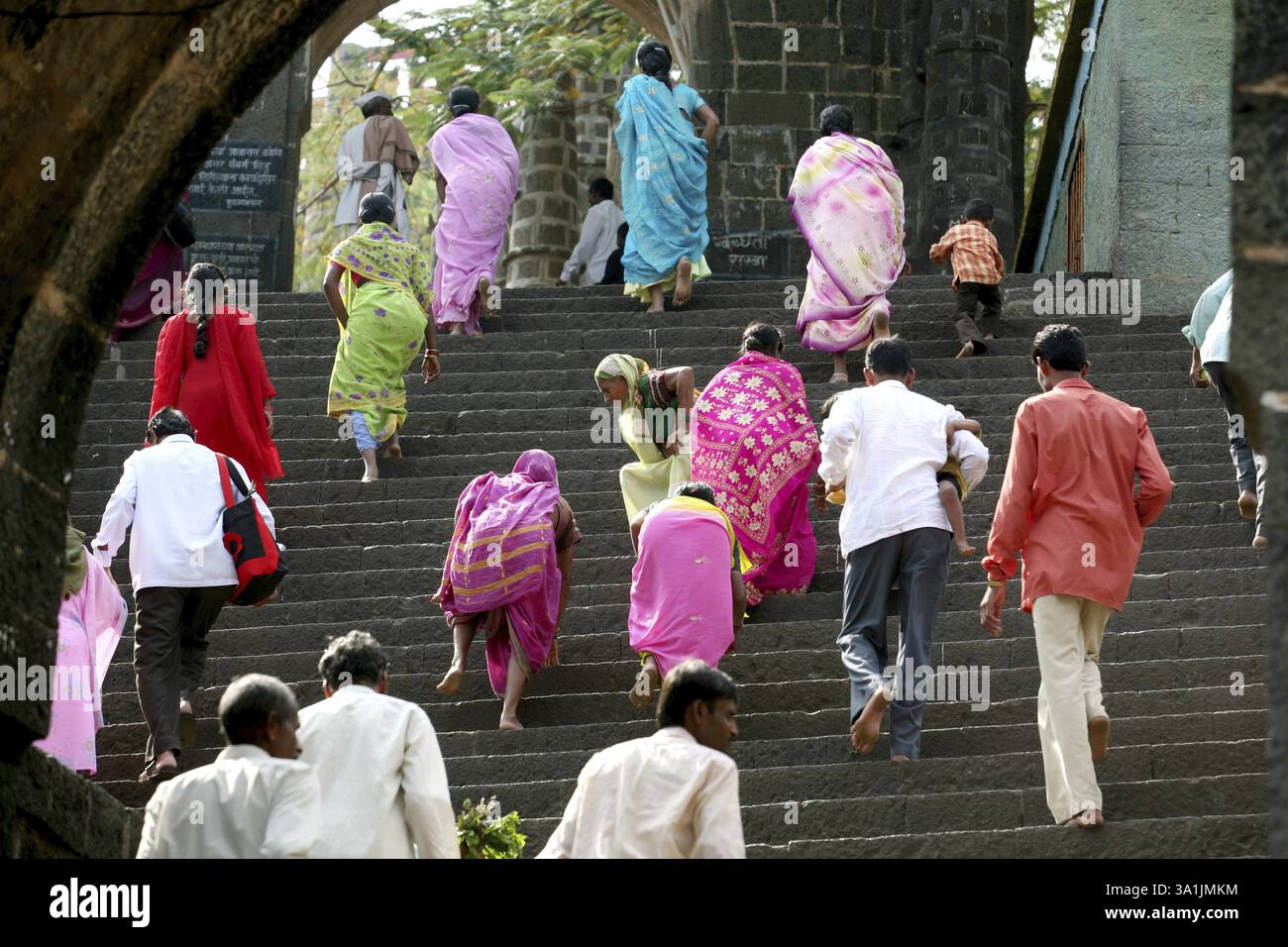 Devotees climbing stairs to famous Jejuri temple, Pune, Phaltan ...