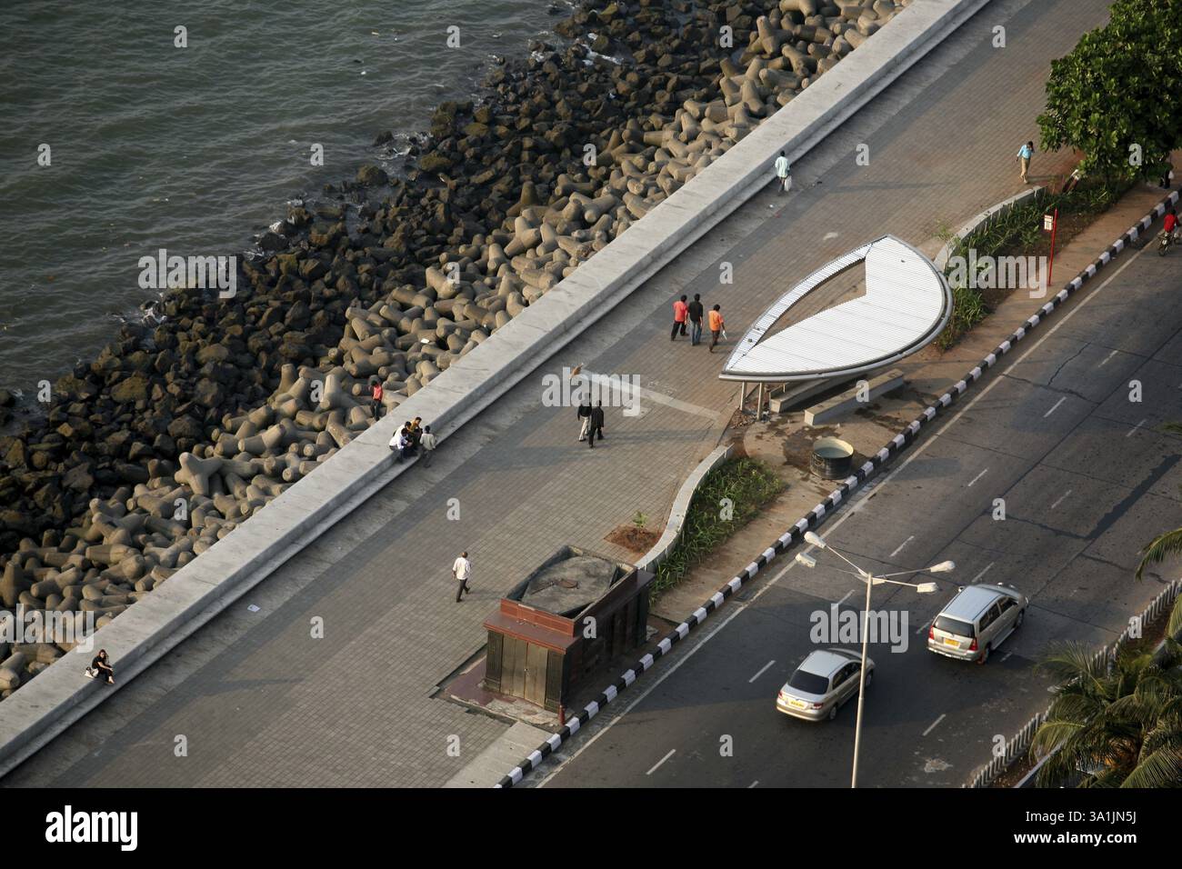 Aerial view of newly reNAvated promenade flank by sea of Marine Drive ...
