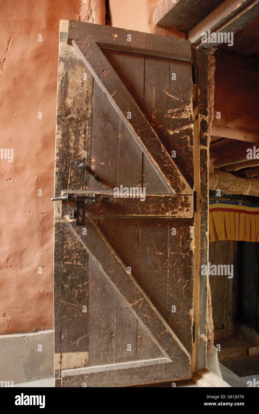 Traditional wooden door at Thiksey Monastery at Leh, Ladakh, Jammu ...