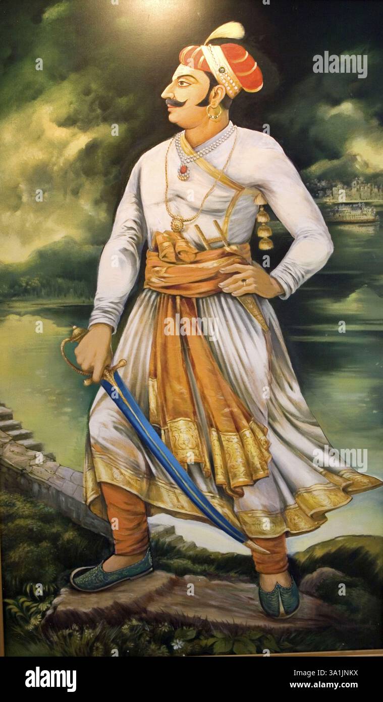 Vertical painting of Maharana Uday Singh, Udaipur, Rajasthan, India ...