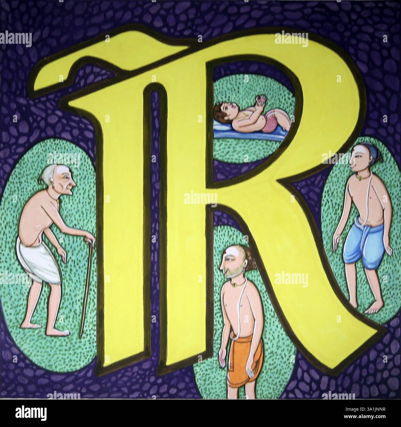 Painting of R Alphabet with reincarnation Stock Photo - Alamy