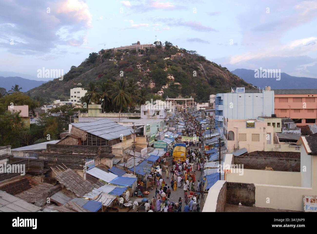 Palani city and hill view in twilight Palni hill temple is situated at ...