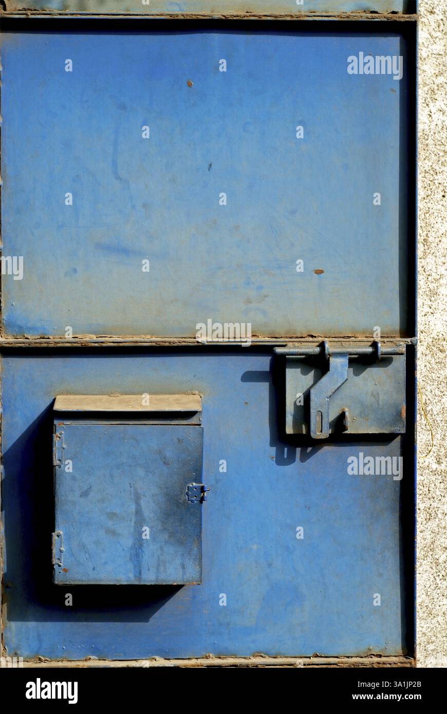 Blue door with a latch and a post box at, Rajkot, Gujarat, India, Asia ...