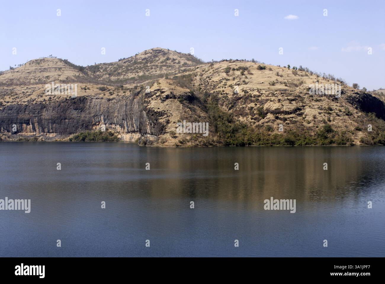 Water reservoir made by earthen dam at Chilhewadi near village Otur ...