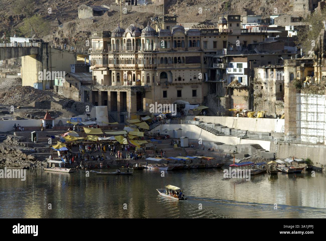 Ghat on the river of Narmada at Omkareshwar, District Khandva, Madhya ...