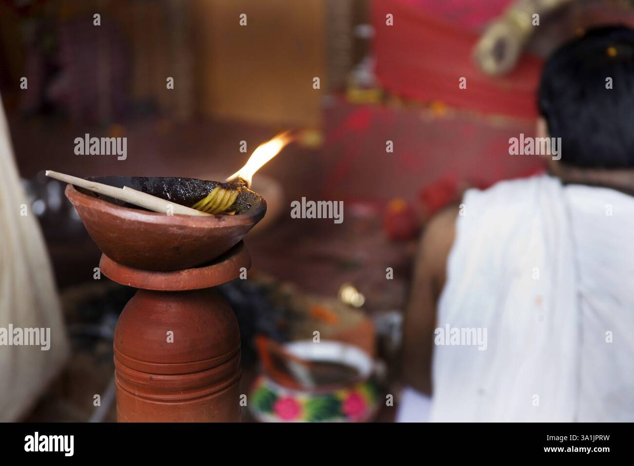 Oil diya, flame in clay pot on Durga Pooja, Dussera dusera Vijayadasami ...