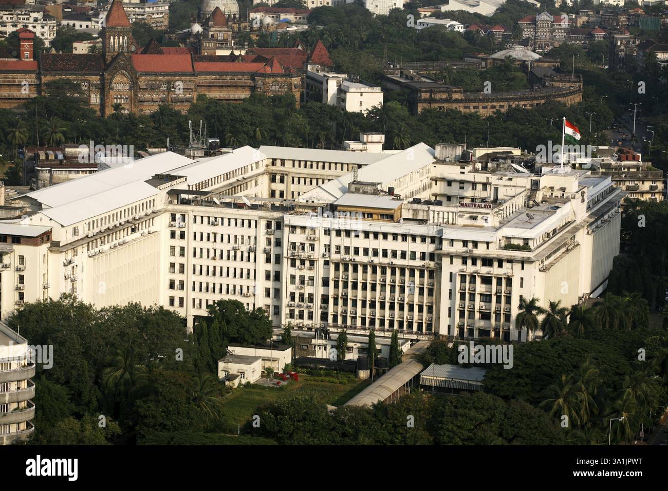 Aerial view of Mantralaya administrative building national tricolour ...